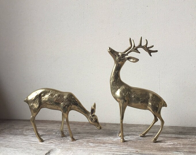 Solid Brass Deer Set | Vintage Solid Brass Deer Figurines | Woodland ...