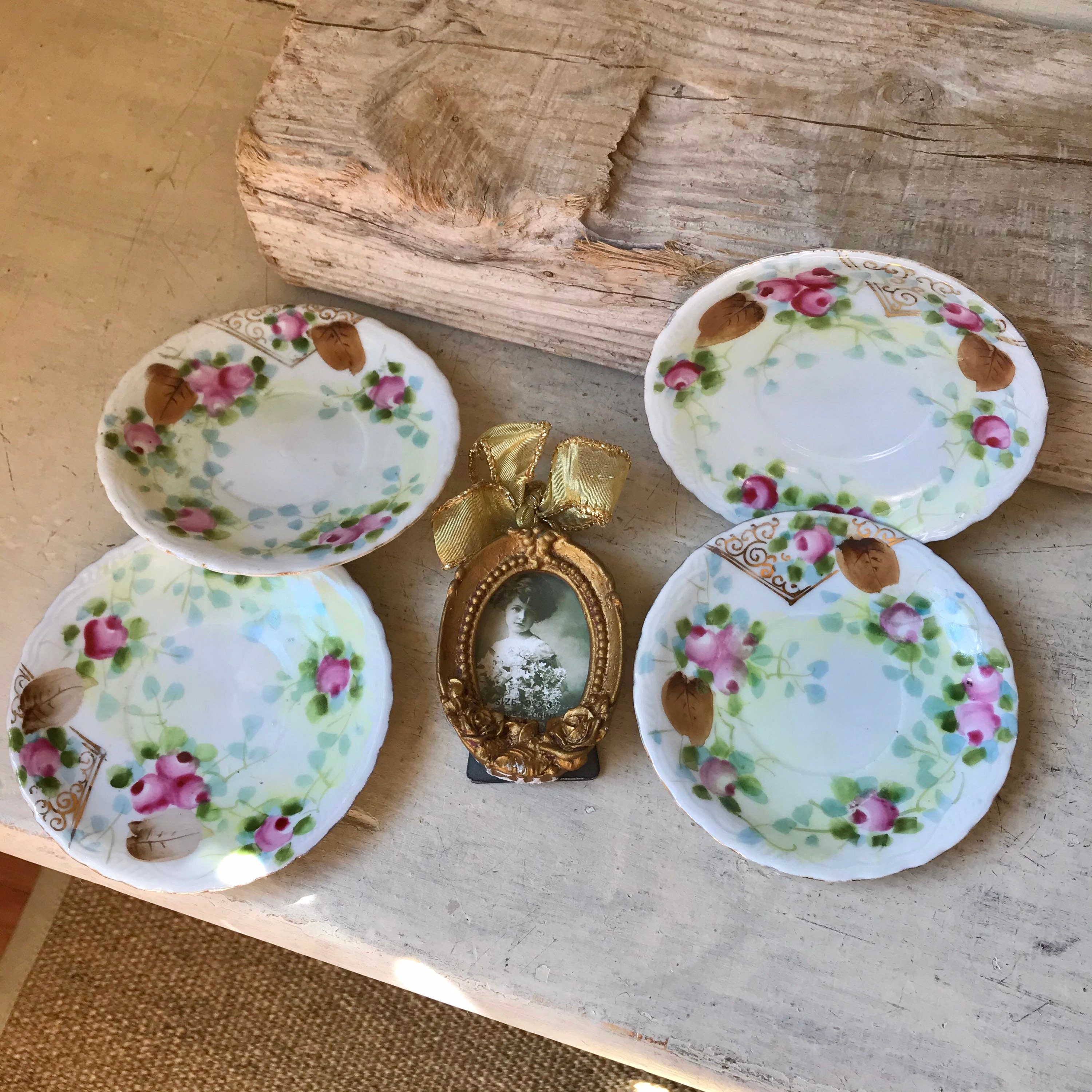 Floral Pattern China Saucers Vintage Hand Painted Saucer Set | Etsy