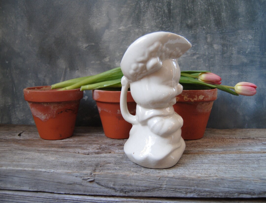 Vintage White Stoneware Jug, Farmhouse Pig Pitcher, Country Kitchen ...