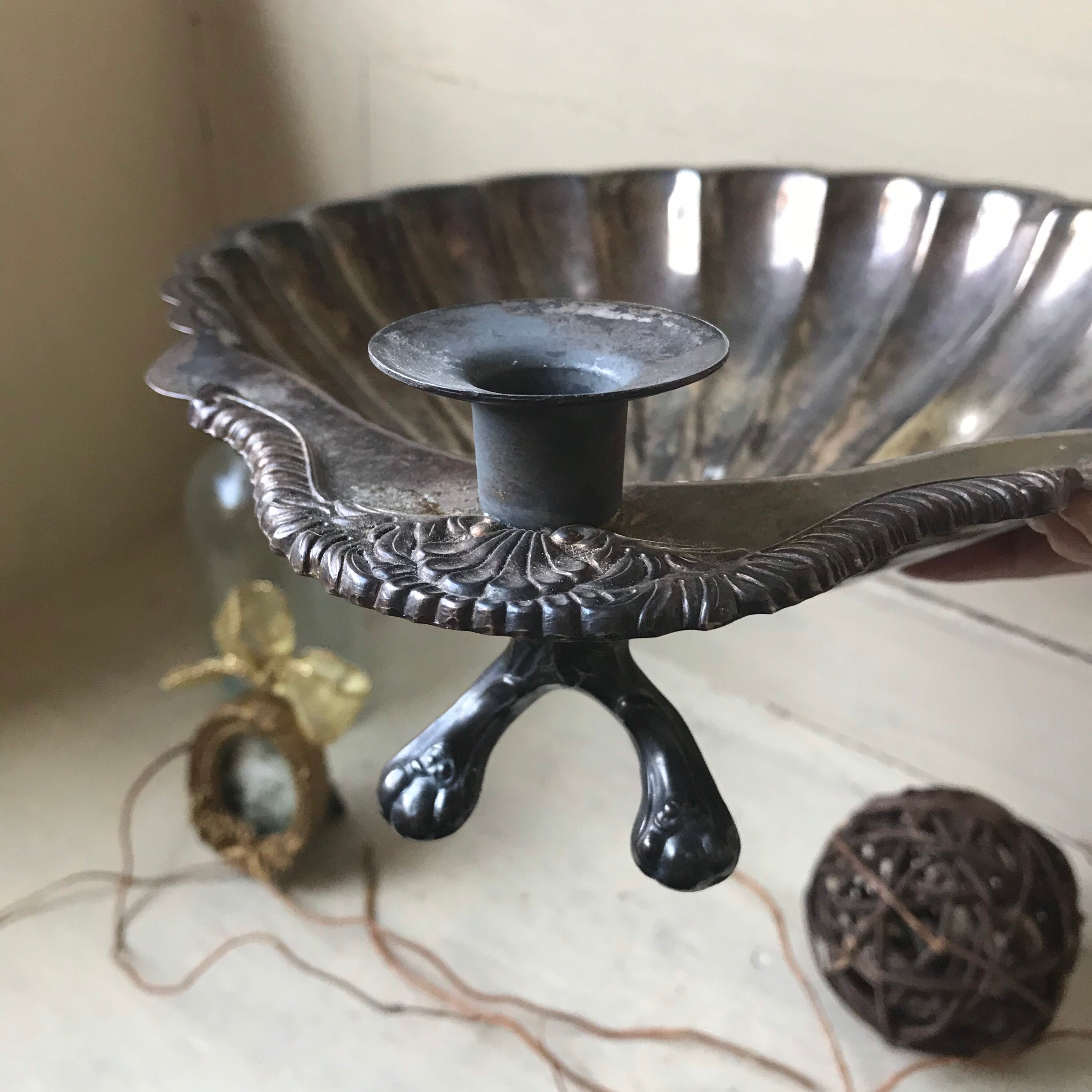 Footed Clam Shell Dish with Candle Holder Vintage Silver | Etsy