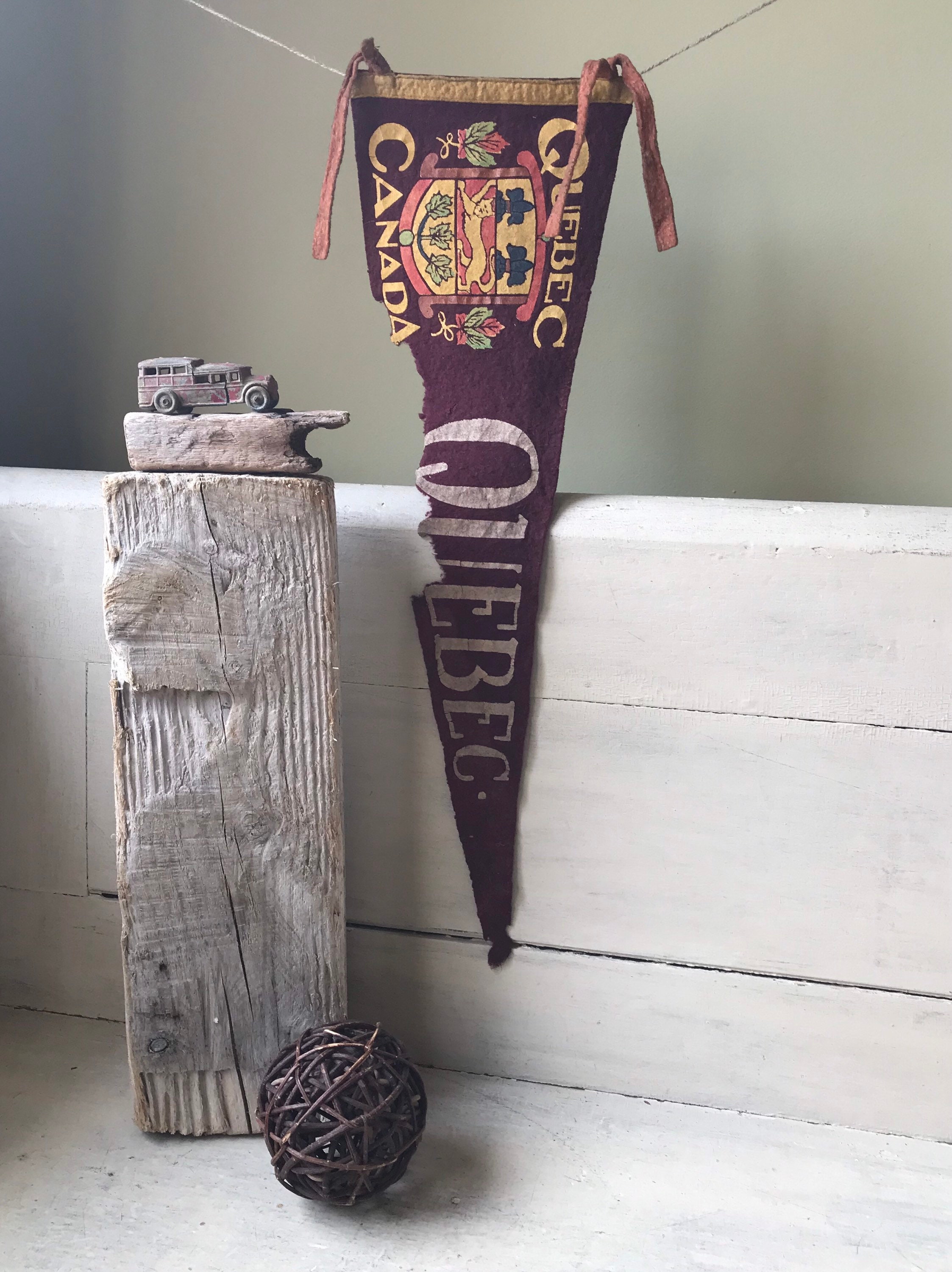 Vintage Quebec Canada Felt Pennant, Travel Memento, Rustic Souvenir ...