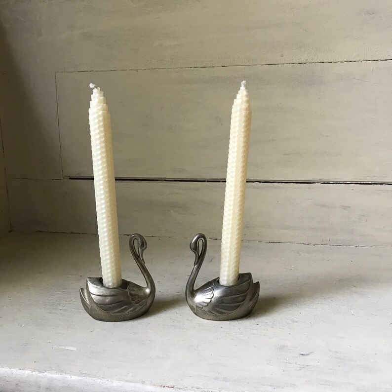 Swan Candleholders Vintage Pair Silverplate Swans Candle - Etsy