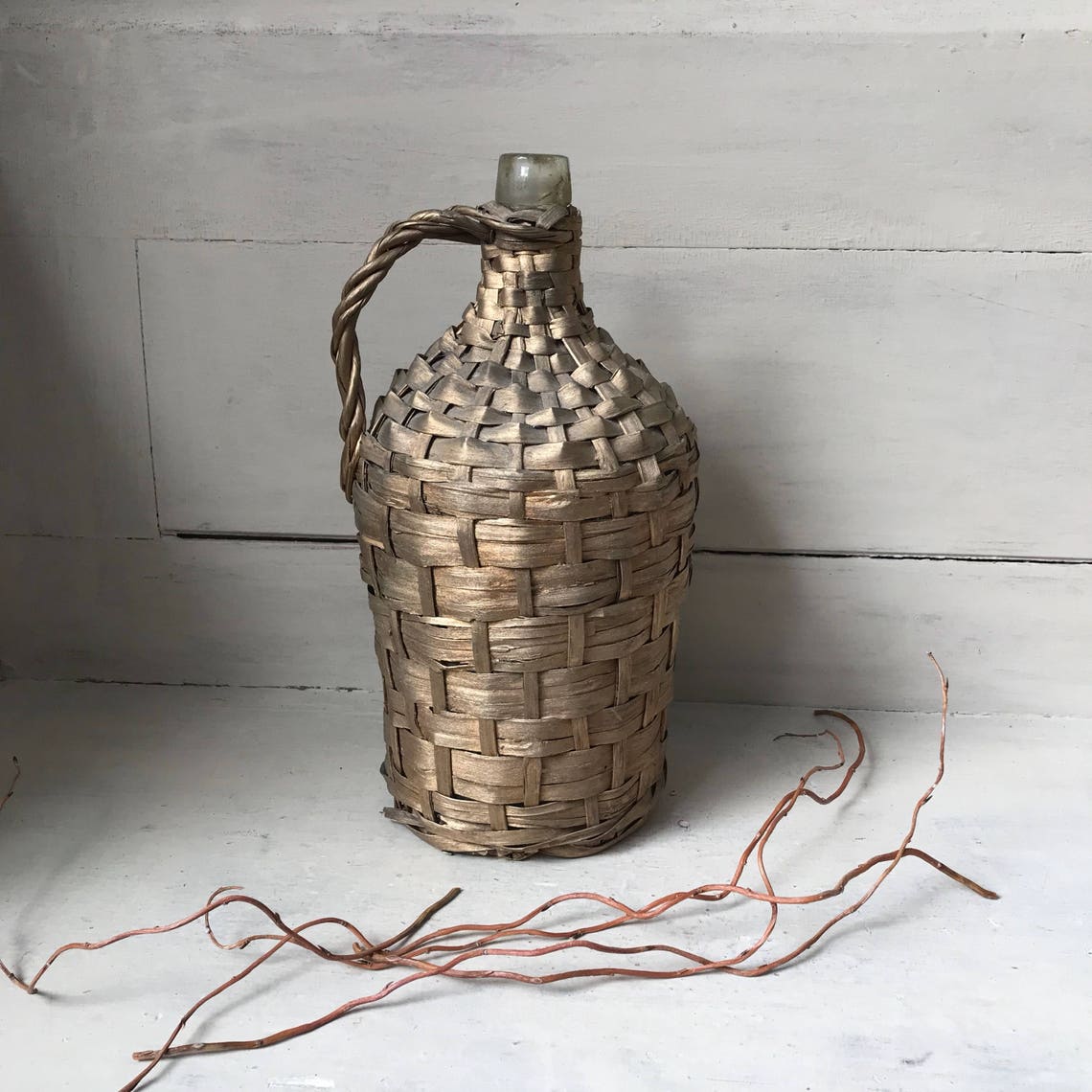 Wicker Wrapped Bottle Vintage Wine Bottle Rustic Demijohn - Etsy
