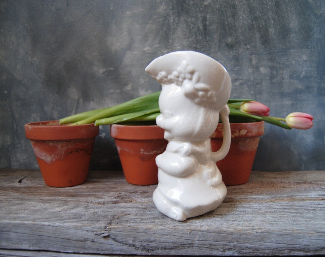 Vintage White Stoneware Jug, Farmhouse Pig Pitcher, Country Kitchen ...