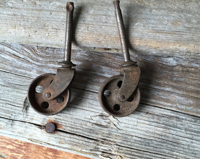 Swivel Caster Wheels Set of 2: Cast Iron Stem Casters, Salvaged ...