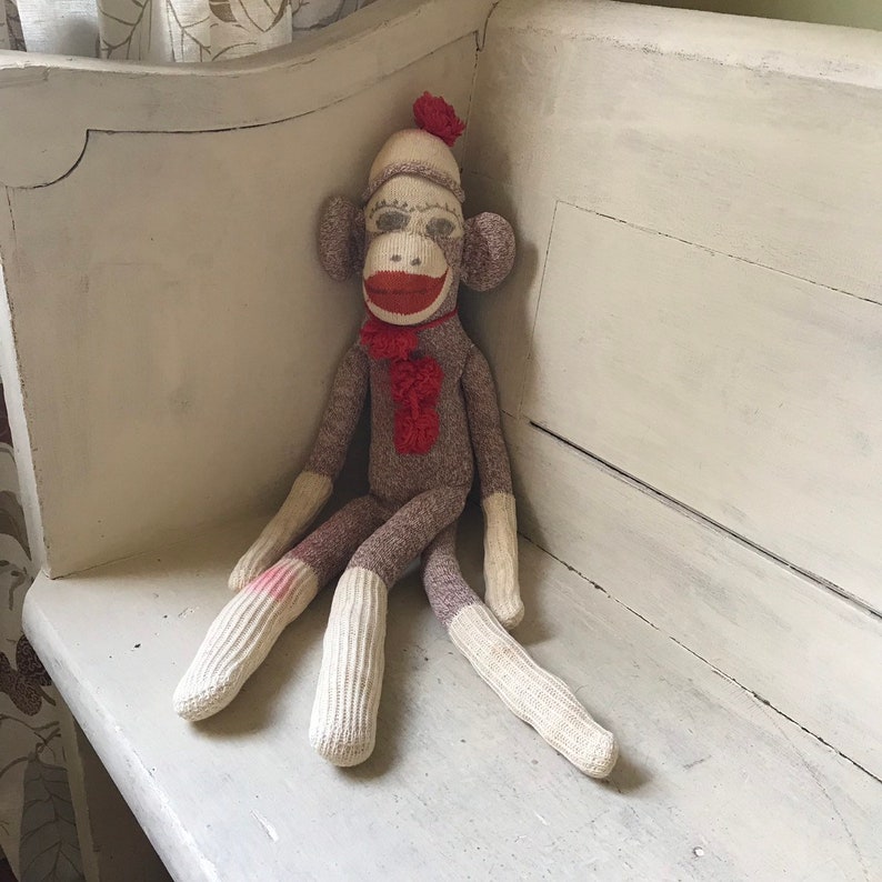 Vintage Sock Monkey Hand Made Stuffed Animal Red Heel Sock | Etsy