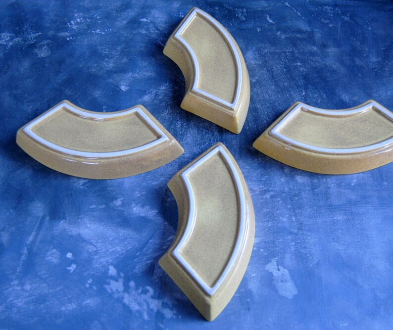 Set of Four Curved Snack Trays, Mid Century Speckled Yellow Ceramic ...