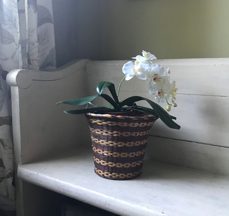Woven Bamboo Basket Vintage Wicker Waste Basket Planter | Etsy