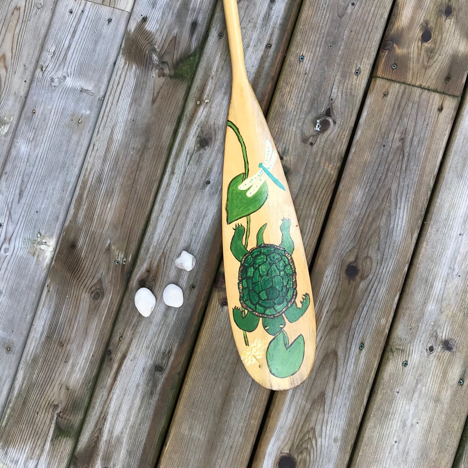 Wooden Canoe Paddle Hand Painted Turtle and Dragonfly Paddle | Etsy