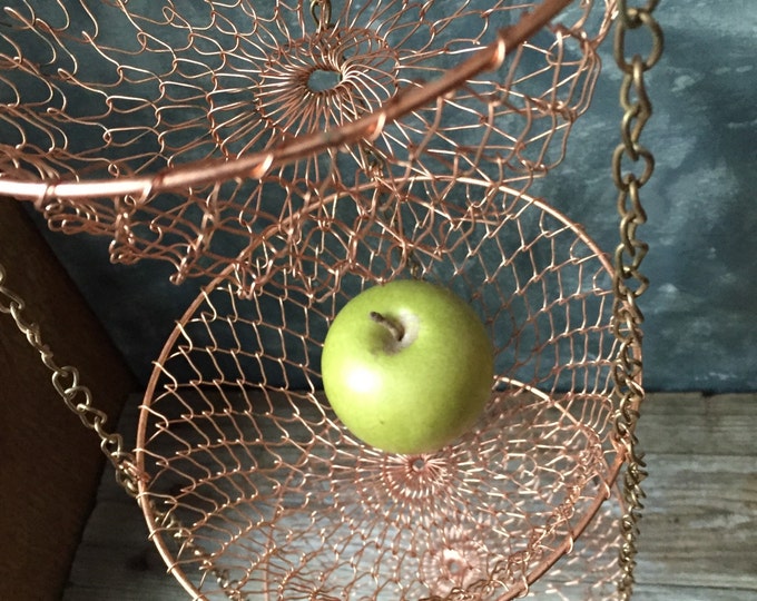 Three Tiered Metal Wire Mesh Hanging Basket: Vintage Collapsible Wire ...