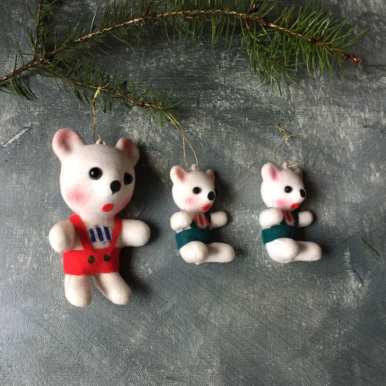 Flocked Bears Vintage Plastic Bear Tree Ornaments Christmas - Etsy