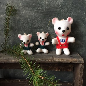 Flocked Bears, Vintage Plastic Bear Tree Ornaments, Christmas ...