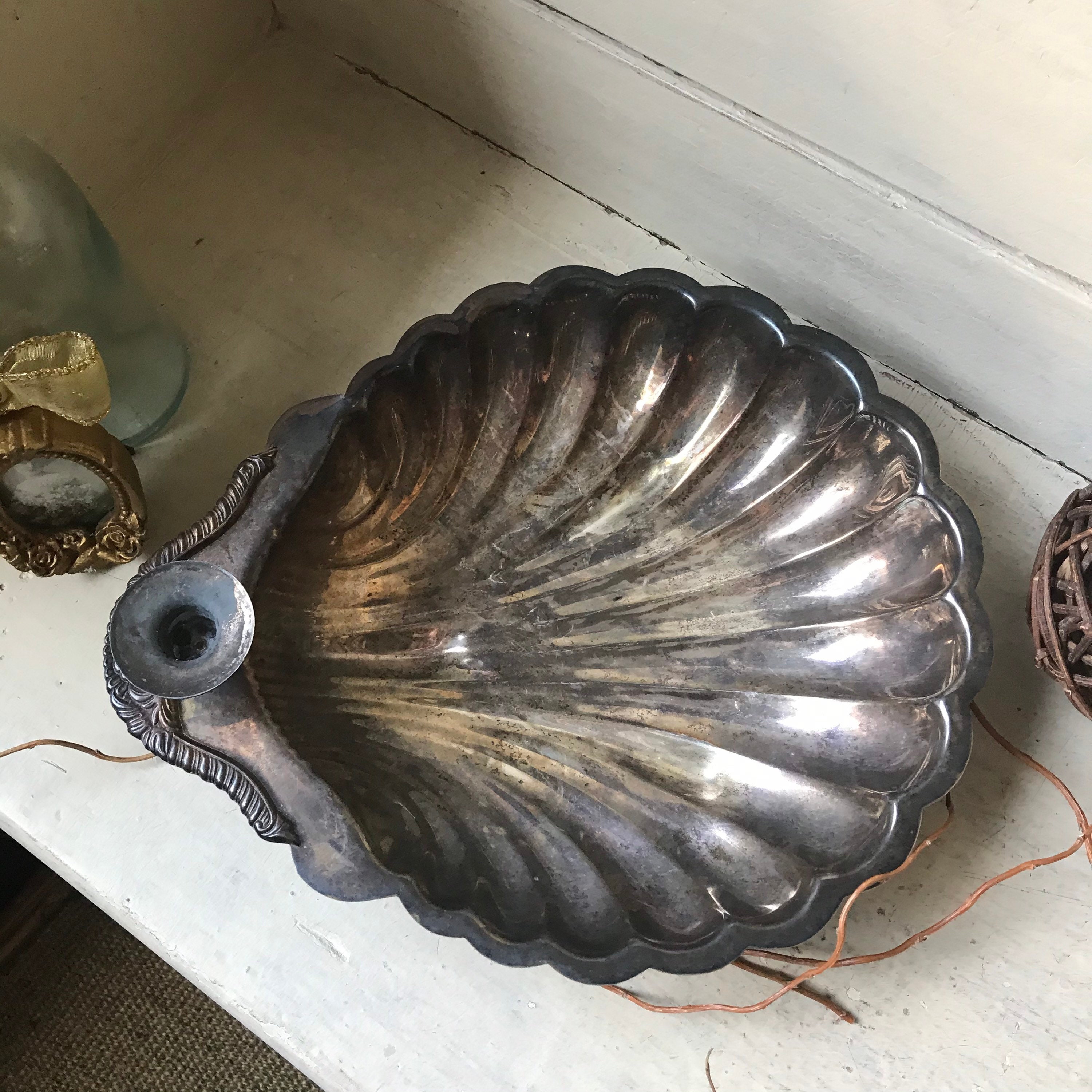 Footed Clam Shell Dish with Candle Holder Vintage Silver | Etsy