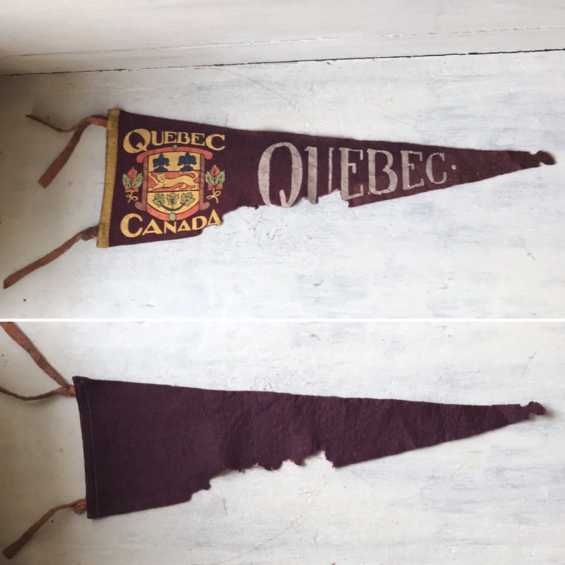 Vintage Quebec Canada Felt Pennant, Travel Memento, Rustic Souvenir ...