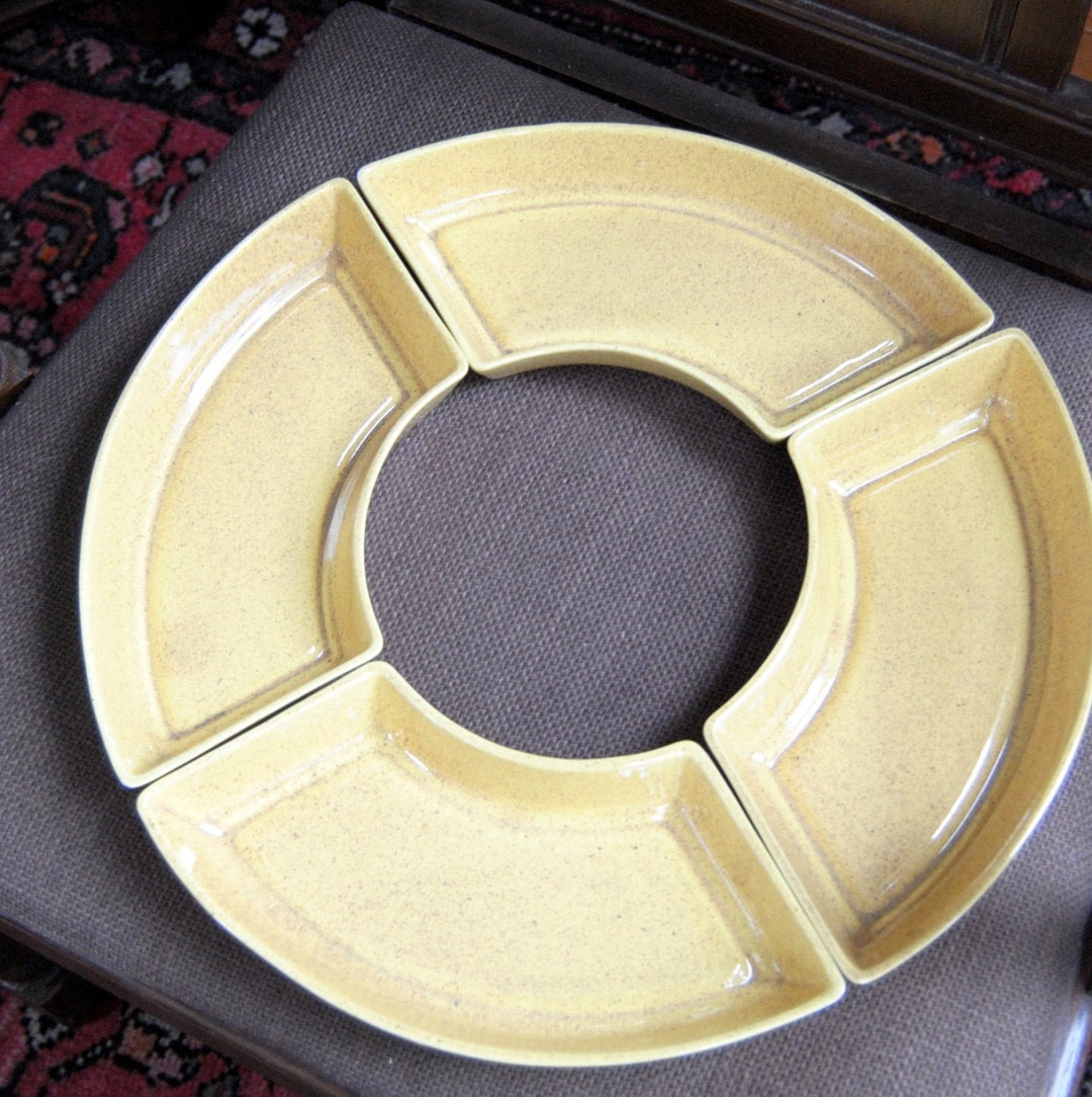 Set of Four Curved Snack Trays, Mid Century Speckled Yellow Ceramic ...