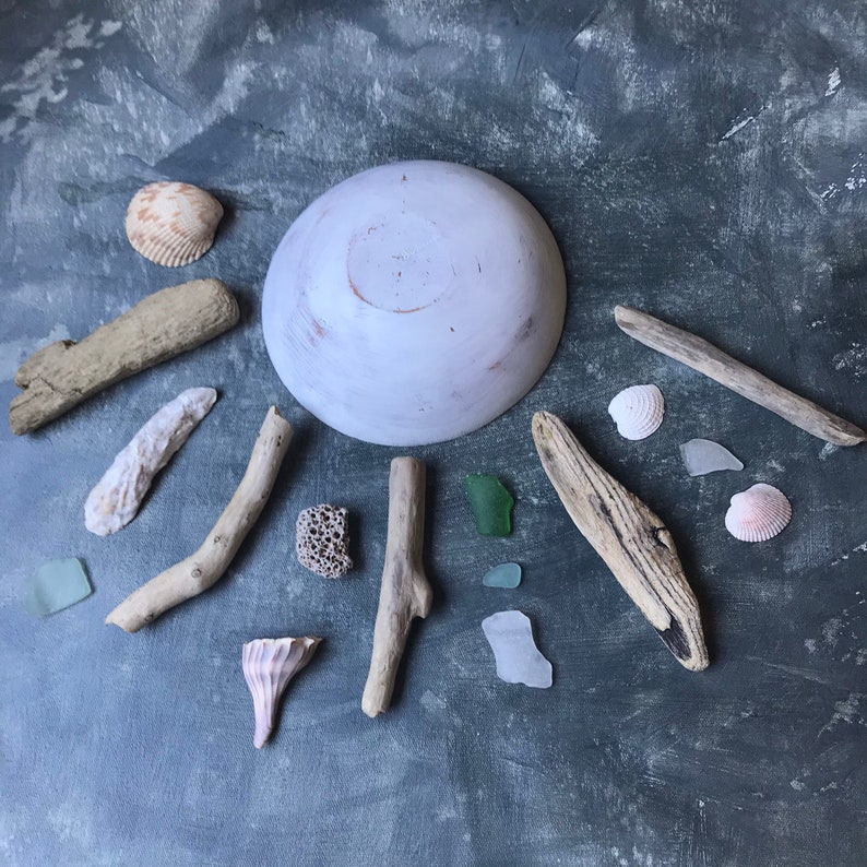 Beach Finds Driftwood Shells Sea Glass in Wooden Bowl A Walk - Etsy