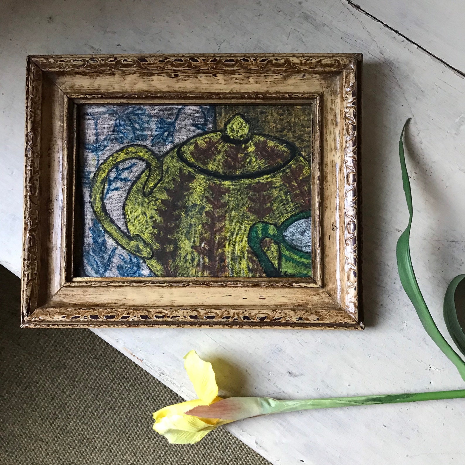Vintage Teapot Still Life Pastel Drawing Framed Still Life - Etsy