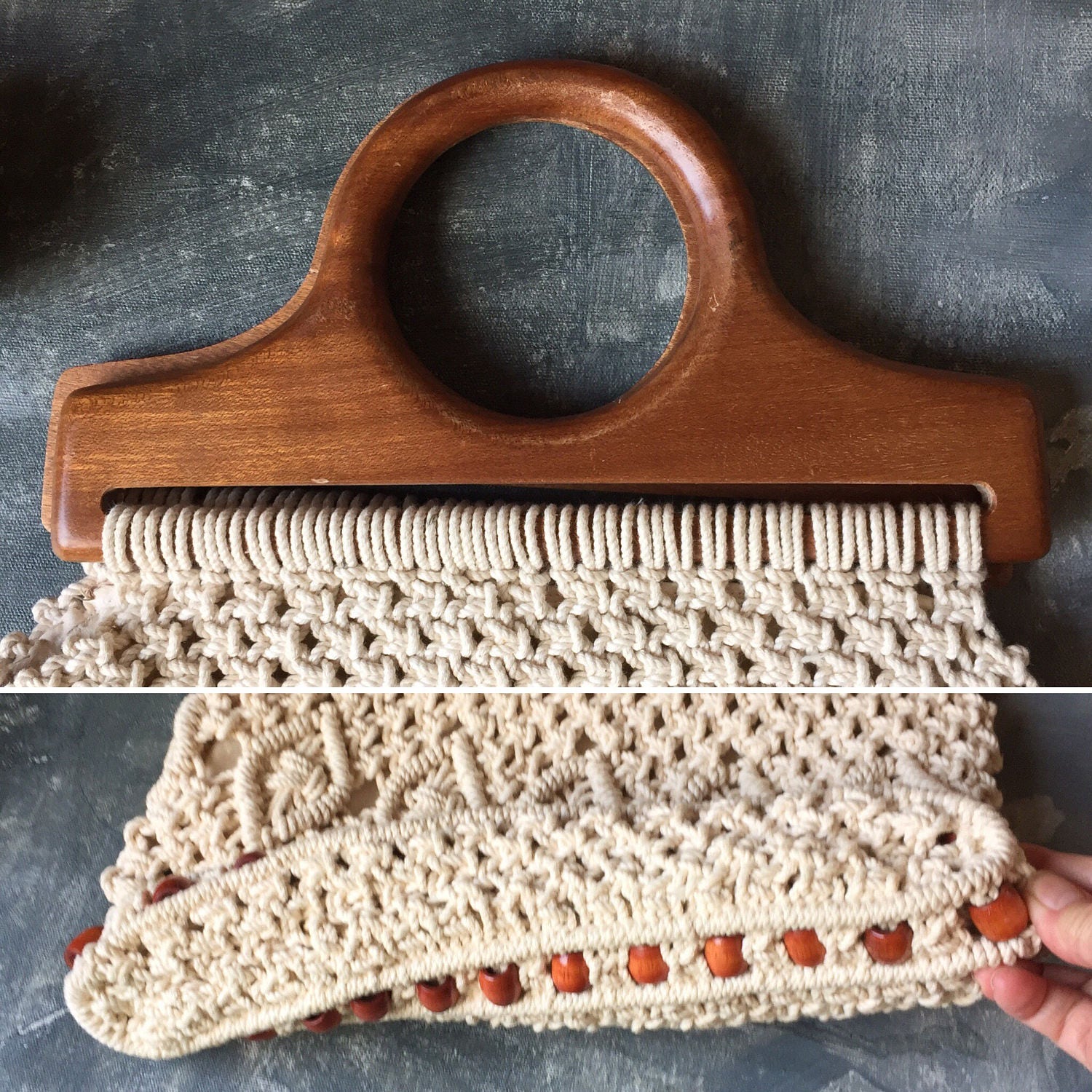 Macrame Purse 1970s Vintage Macrame Tote With Wood Handles | Etsy