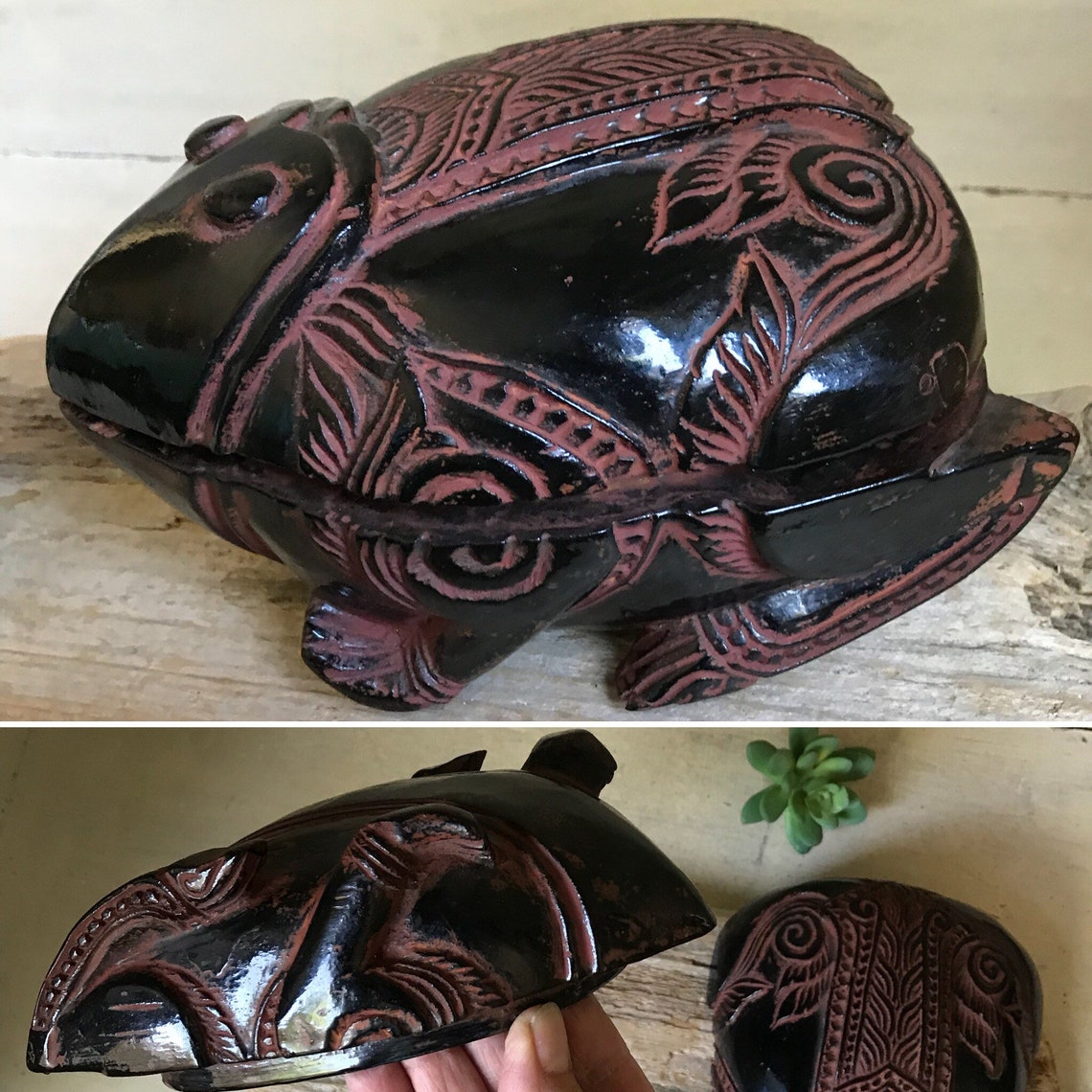 Wooden Frog Carved Box Vintage Handmade Frog Trinket Box - Etsy