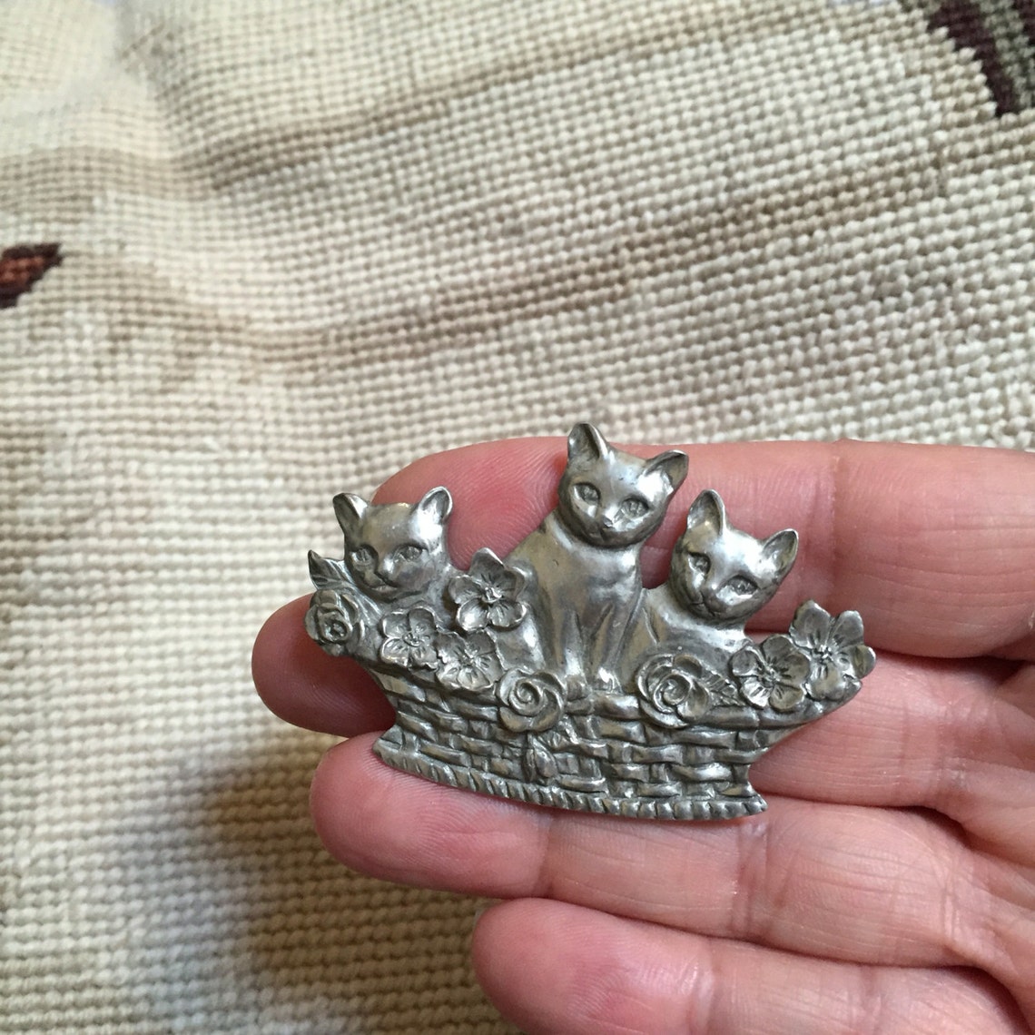 Cats in Basket Pewter Brooch Vintage Seagull Pewter Three - Etsy