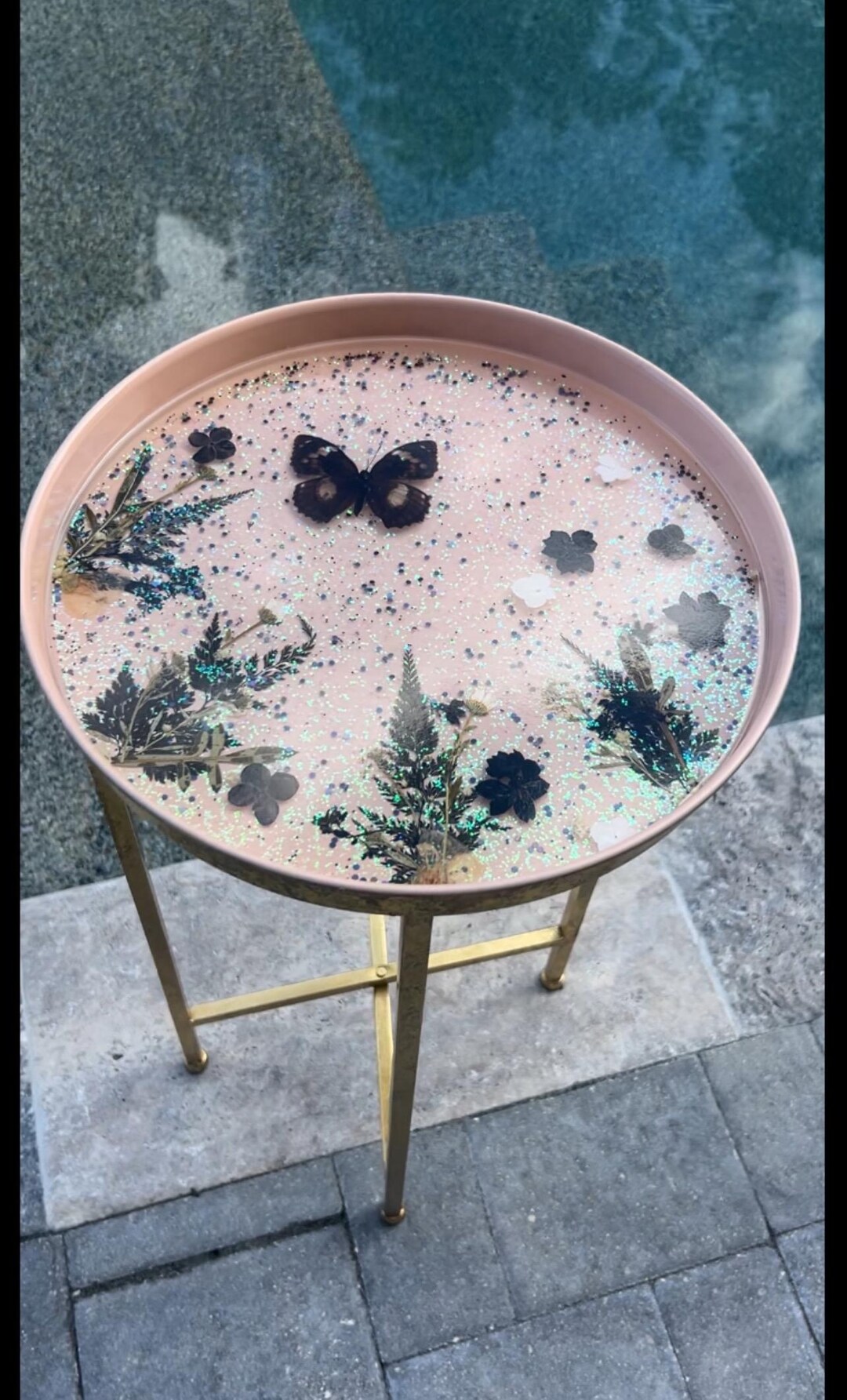 Butterfly and Floral Accented End Tray Table Foldable and a Detachable ...