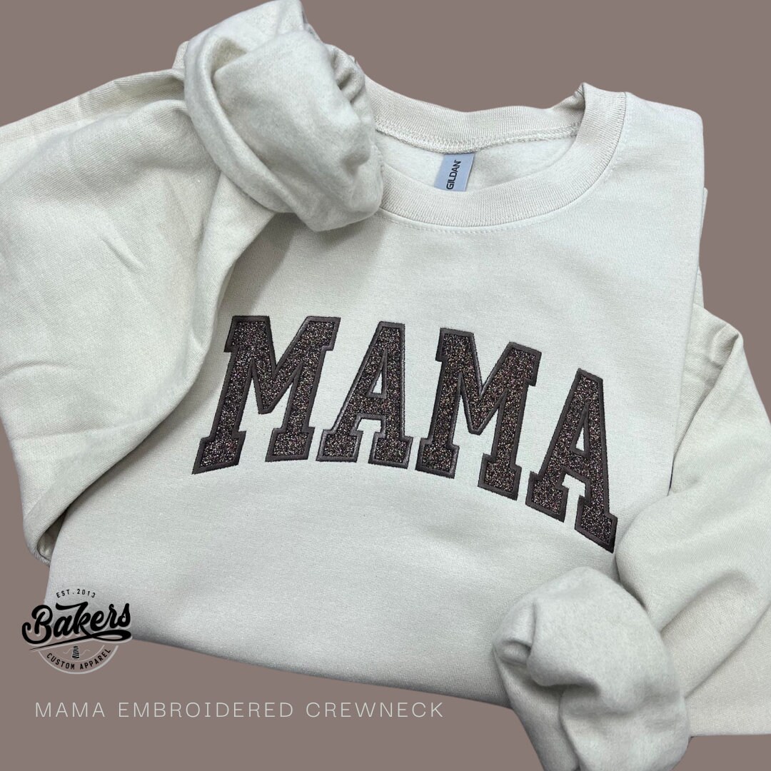 Embroidered Glitter Mama Sweatshirt - Embroidered Mama Crewneck ...