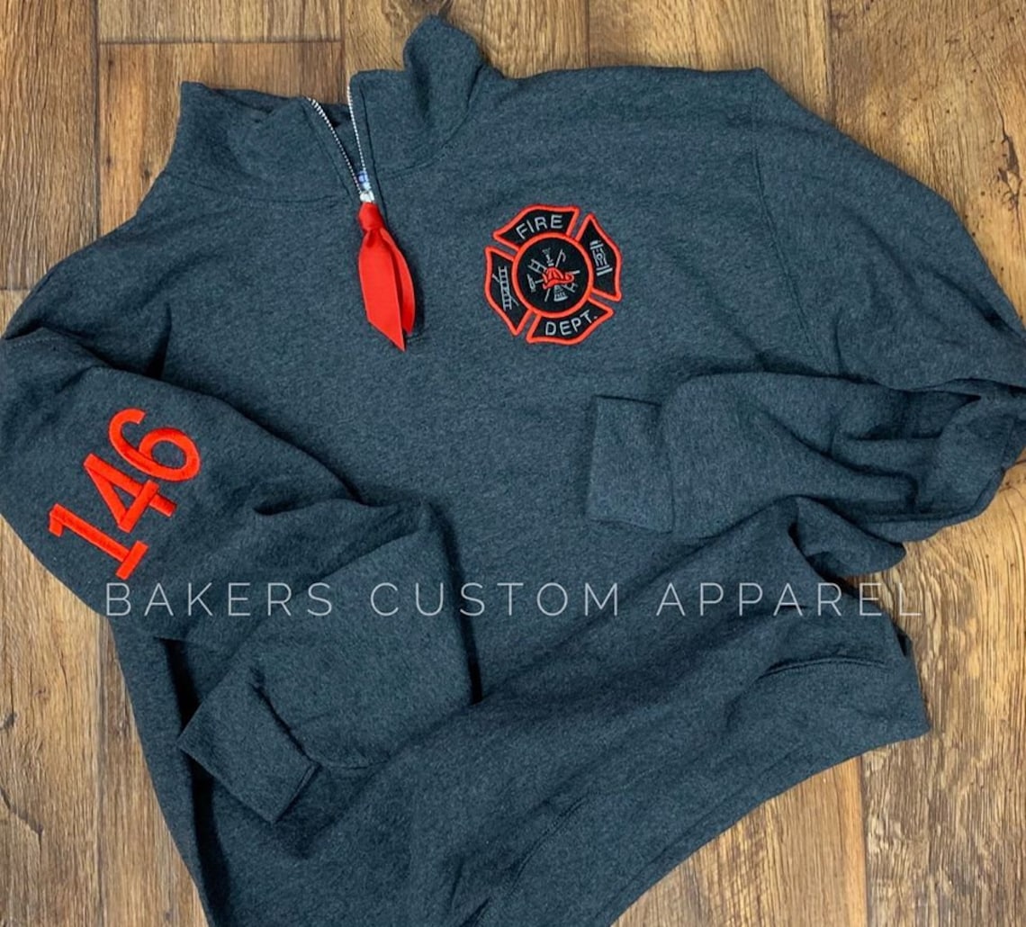 Firefighter Quarter Zip Fleece Pullover With Arm Badge Number - Etsy