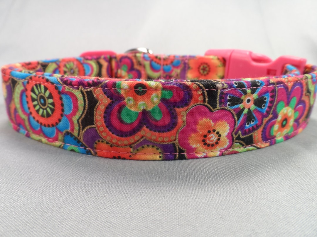 Cute Dog Collar, Dog Days Colorful Flowers Pink and Orange - Etsy