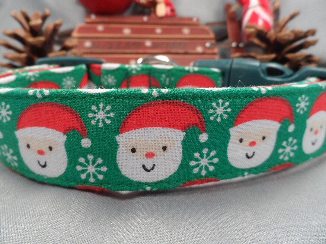 Christmas Dog Collar Cute Santa Claus Faces on Green - Etsy
