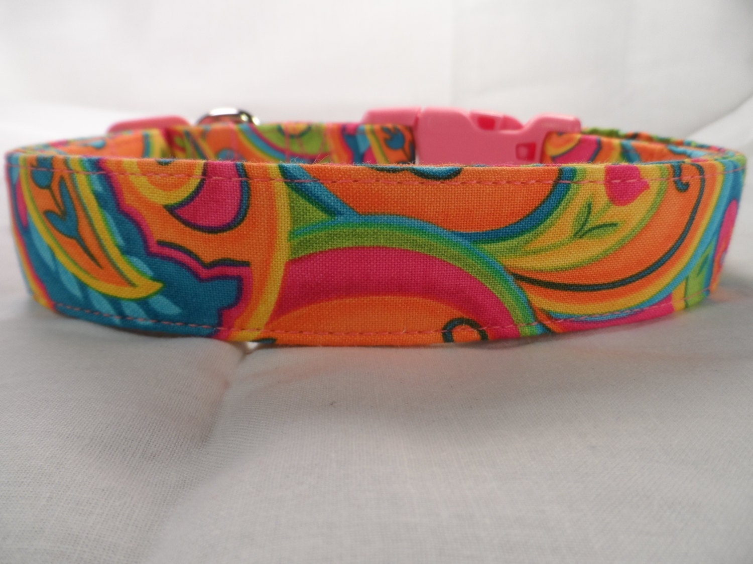 Dog Collar Dog Days Colorful Pink and Orange Paisley Dog | Etsy