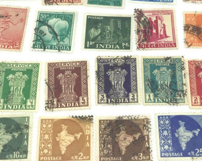 20 Old Indian Stamps Set, Assorted Vintage Antique India Postage Stamps ...