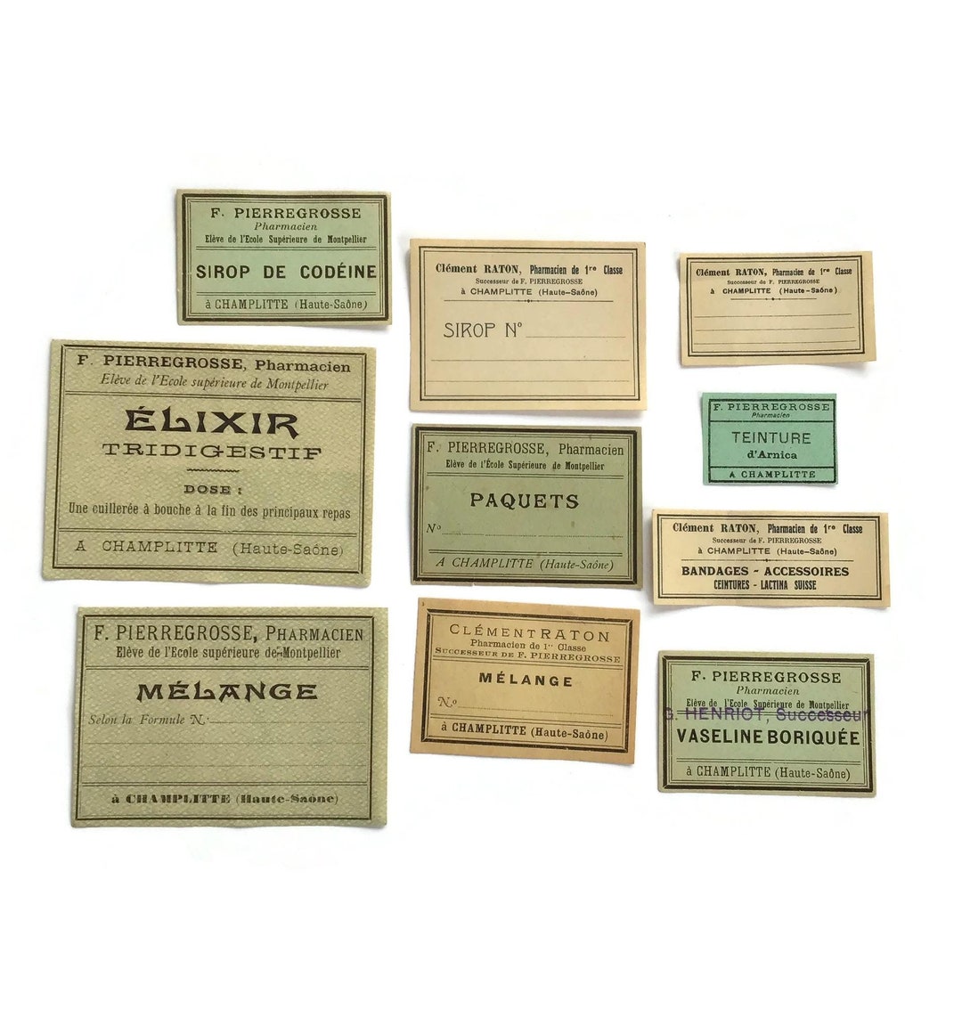 Antique Apothecary Labels Set: 10 French Pharmacy Original Labels for ...