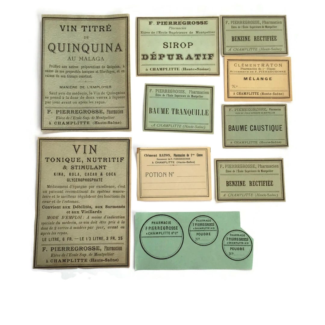 Antique Apothecary Labels Set: 10 French Pharmacy Original Labels for ...