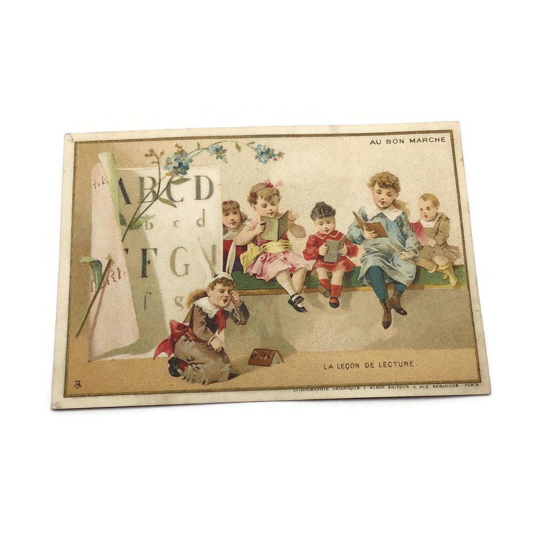 Antique French Advertising Chromo Trade Card Children School - Etsy