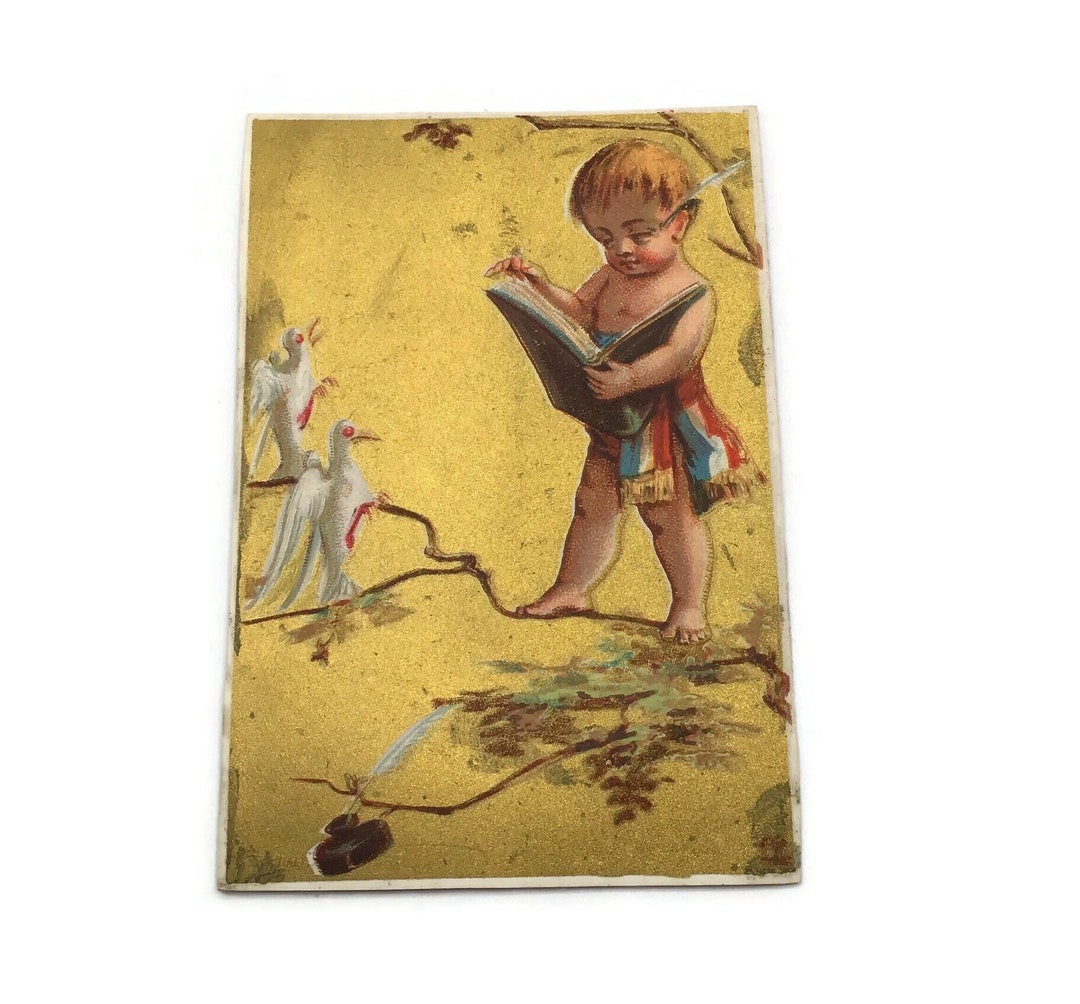 Antique French Chromo Trade Card, Artist Baby Child Birds - Etsy