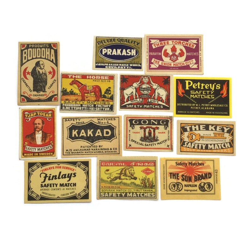 Vintage Matchbox Labels Assorted Set Safety Matches Labels, Original ...