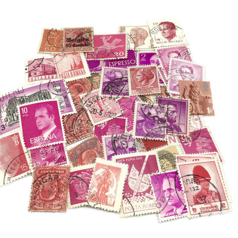 50 Pink Postage Stamps from Around The World Shades of Pink | Etsy