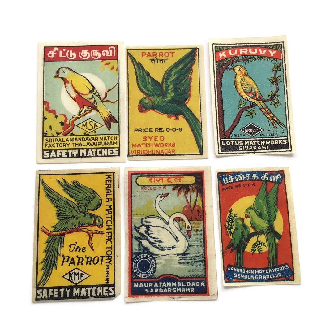 Vintage Matchbox Labels birds Set of 6 Safety Matches Labels, - Etsy