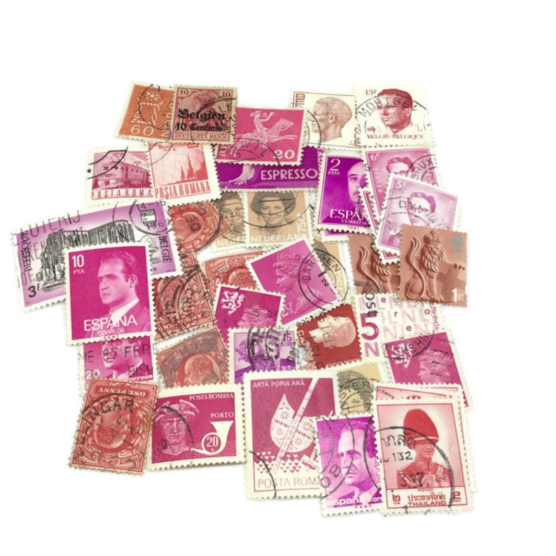 50 Pink Postage Stamps from Around The World Shades of Pink | Etsy