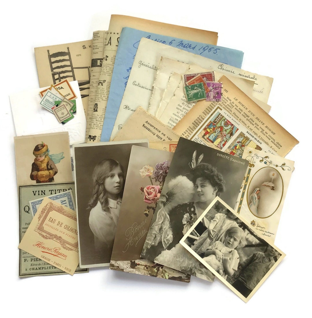 Antique French Ephemera Mystery Pack: Vintage Mixed Paper Set, 30 Items ...