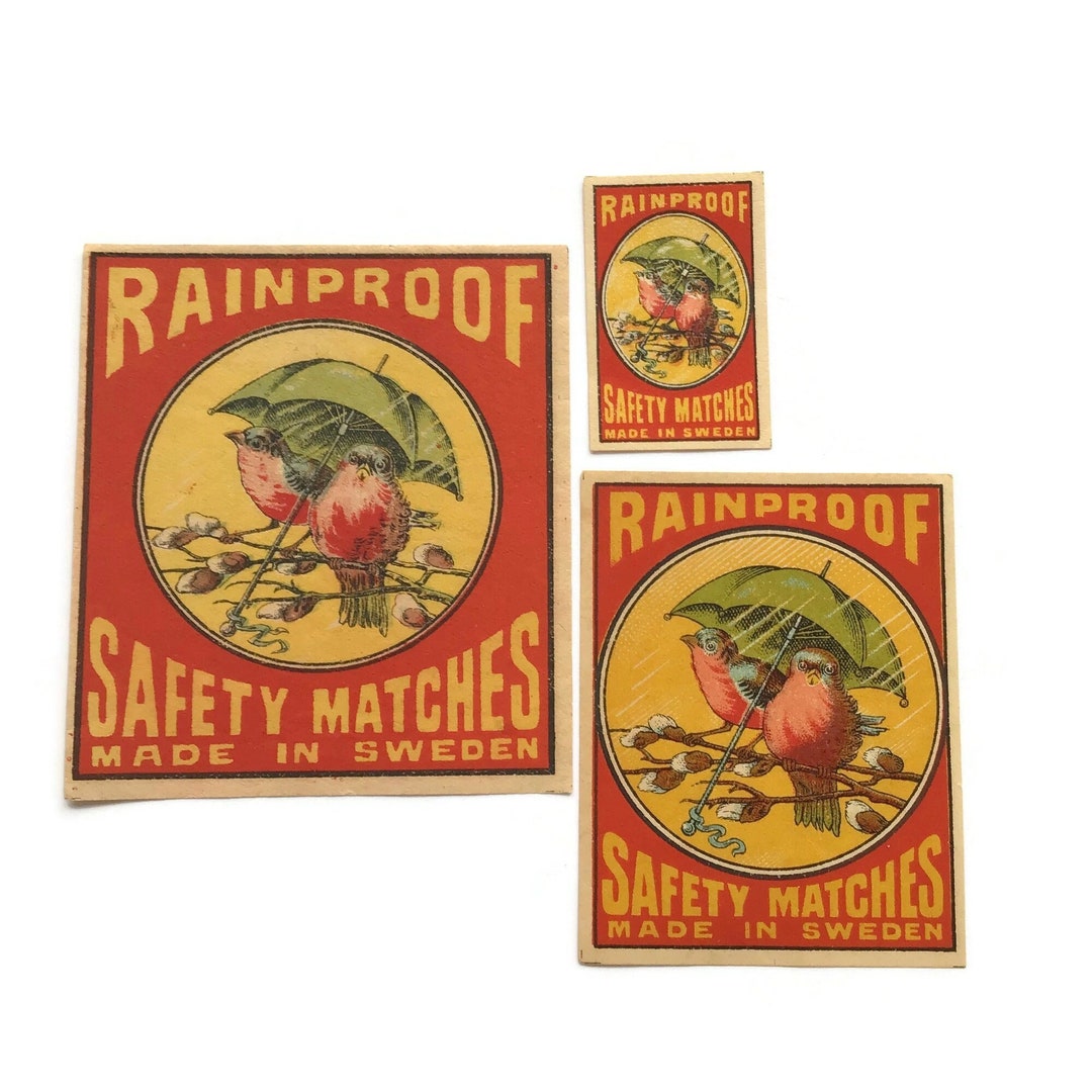 Vintage Matchbox Labels Birds Under Umbrella Set of 3 Safety Matches ...