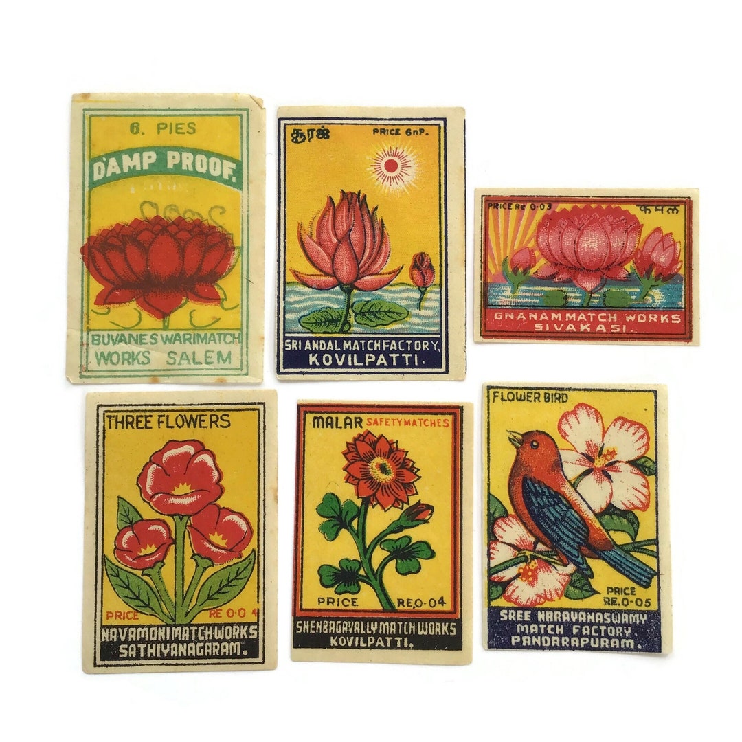 Vintage Matchbox Labels Flowers and Birds Assorted Set Safety Matches ...