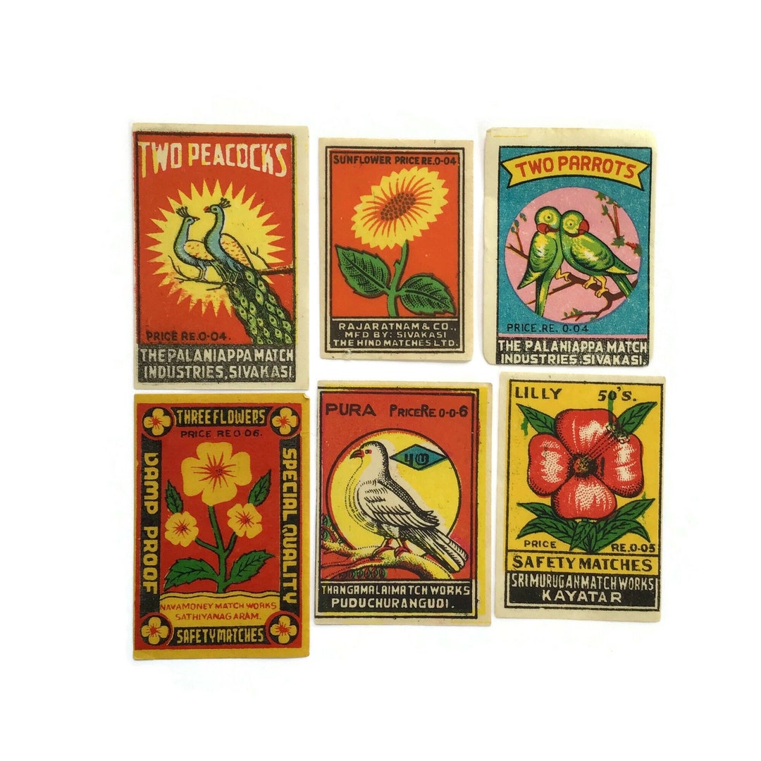 Vintage Matchbox Labels Flowers and Birds Assorted Set Safety Matches ...