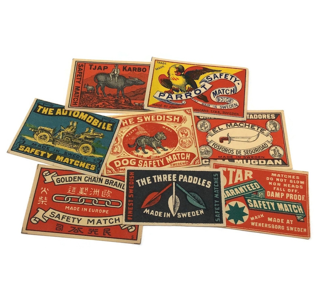 Vintage Matchbox Labels Assorted Set of 8 Safety Matches Labels ...