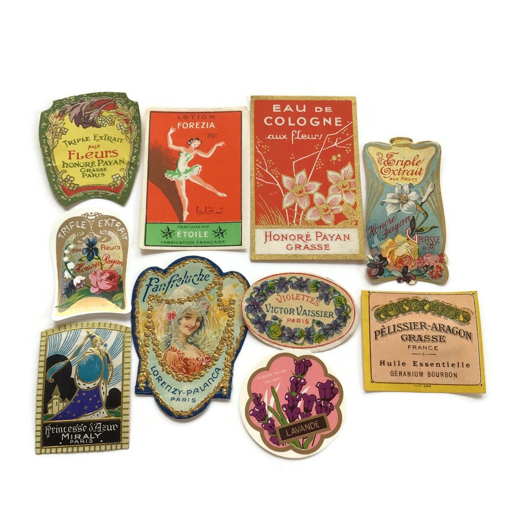 Charming Retro Art Deco Cosmetics Labels Vintage Perfume Lotion and ...