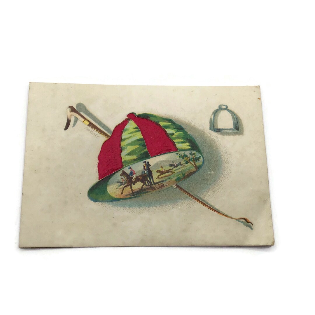 Vintage Jockey's Cap With Antique Advertising Chromo Trade Card ...