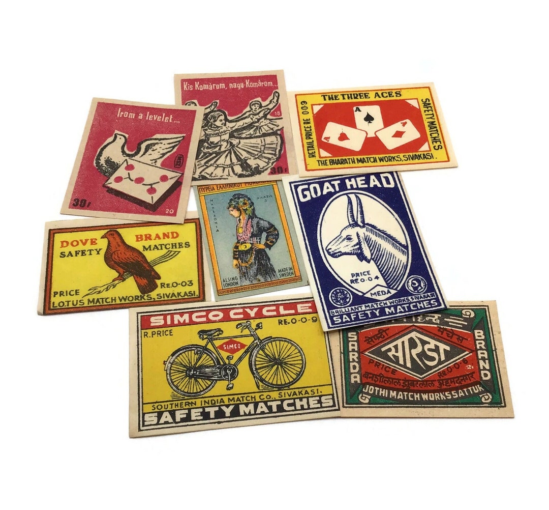 Vintage Matchbox Labels Assorted Set of 8 Safety Matches Labels ...