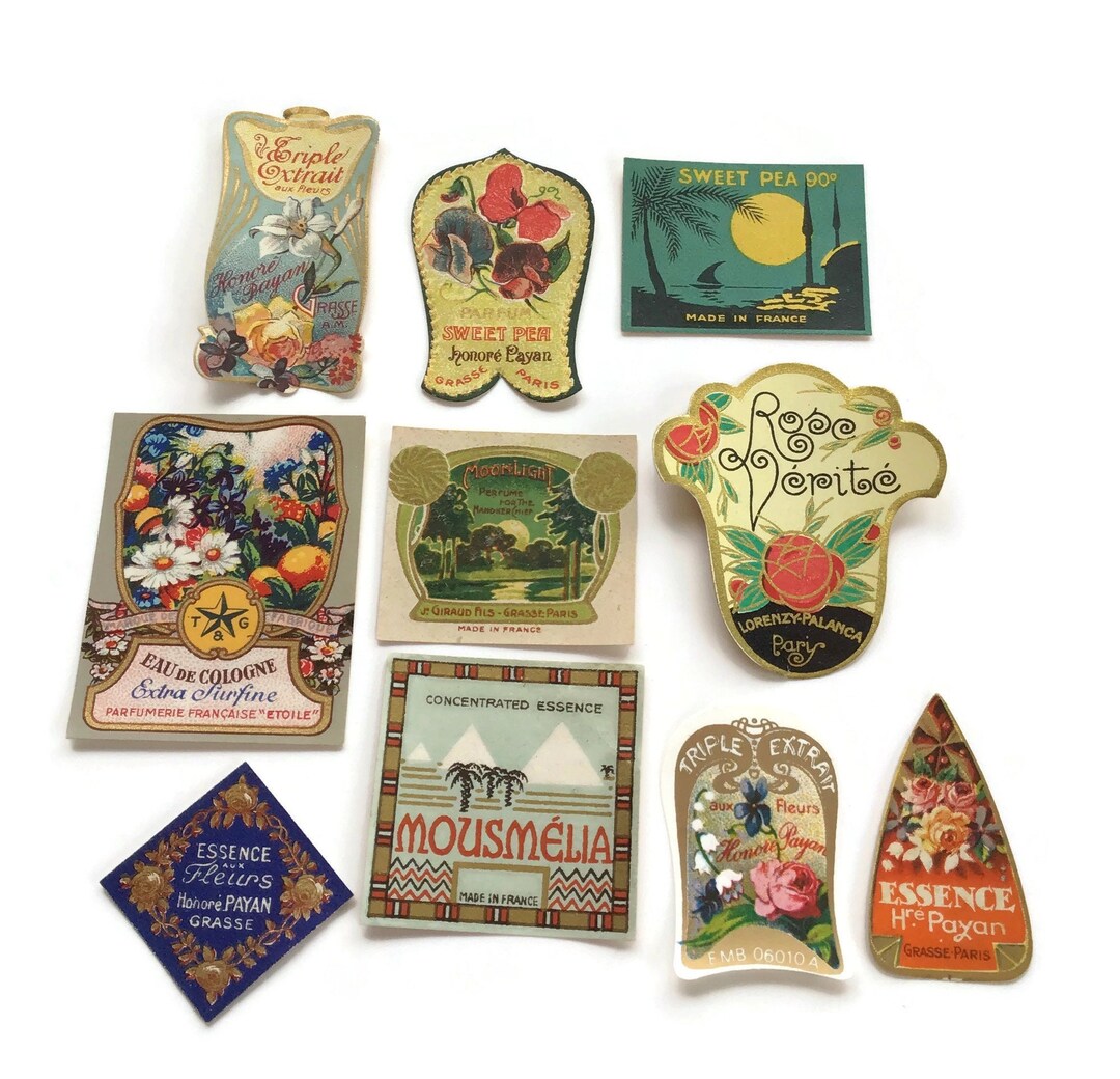 Charming Retro Art Deco Cosmetics Labels Vintage Perfume Lotion and ...