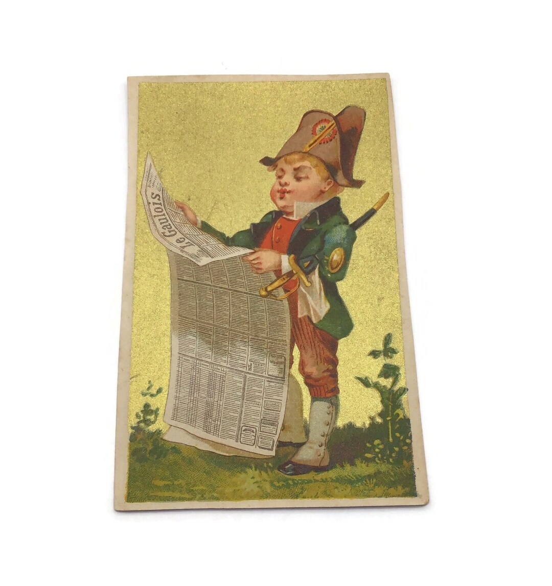Antique French Chromo Trade Card, Boy Reading Newspaper, Le Gaulois - Etsy