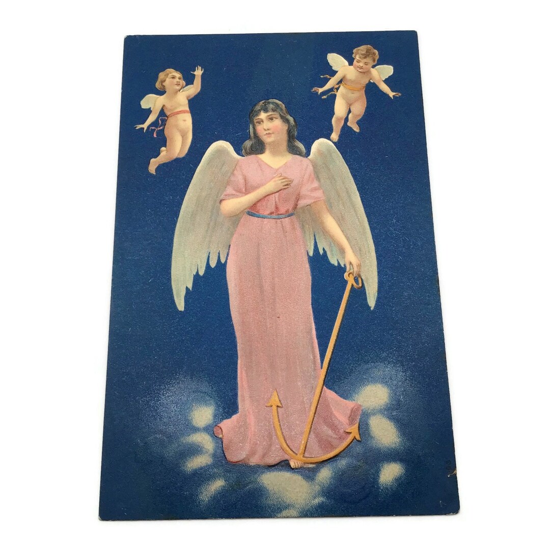 Vintage Antique Postcard: Angel With Anchor and Two Adorable Cherub ...